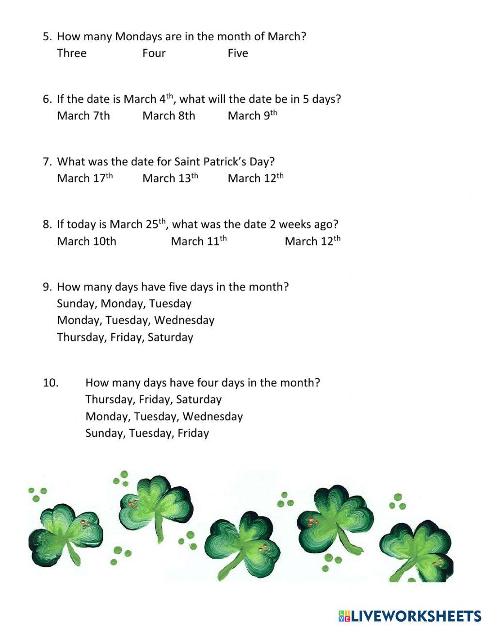 Calendar 846424 | FBThomas | Live Worksheets