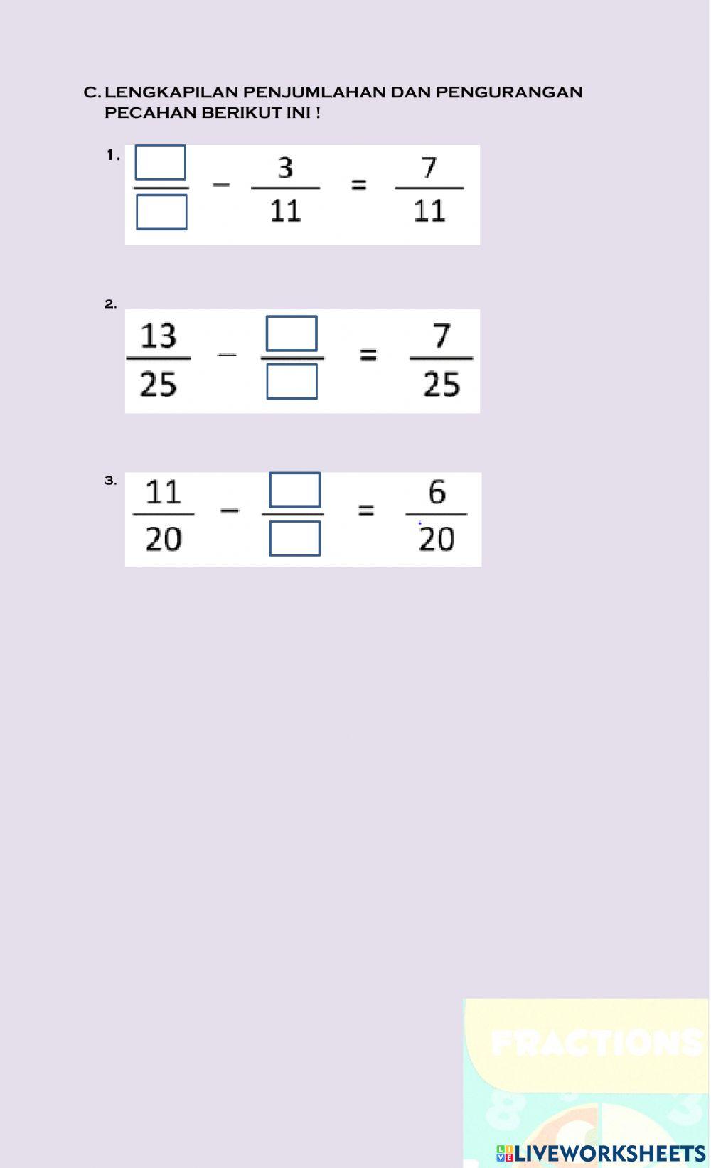 Mtk pecahan worksheet | Live Worksheets