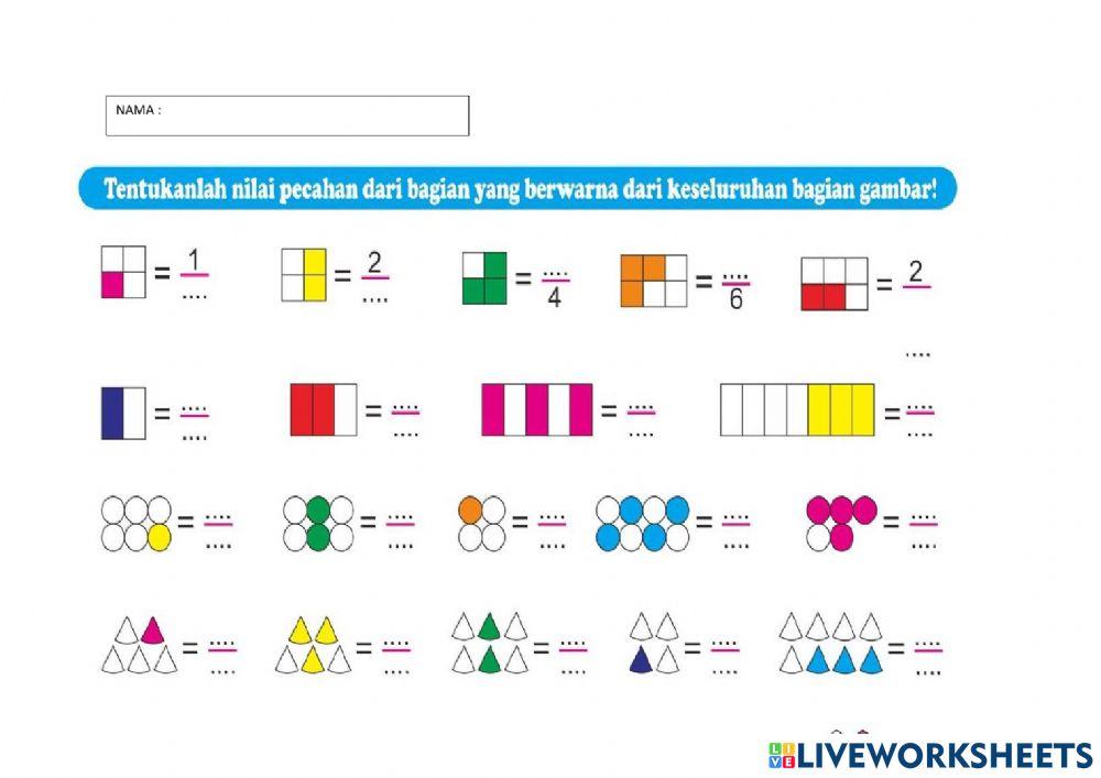 Pecahan activity for 2 | Live Worksheets