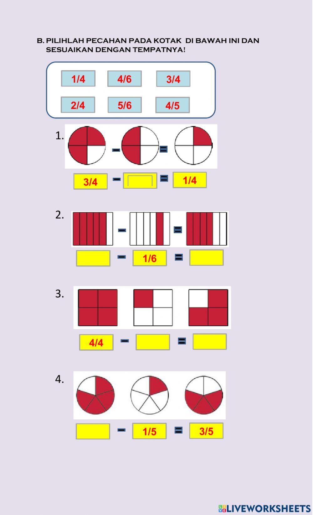 Pecahan exercise for 4 | Live Worksheets