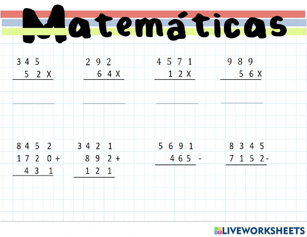 Operaciones básicas online exercise for 3° Y 4° | Live Worksheets Operaciones básicas online exercise for 3° Y 4° | Live Worksheets