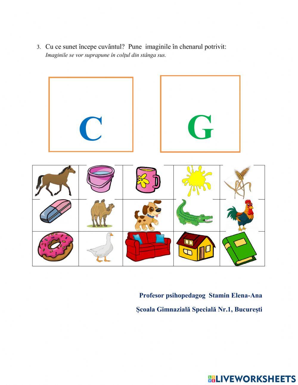 Sunetul G worksheet | Live Worksheets