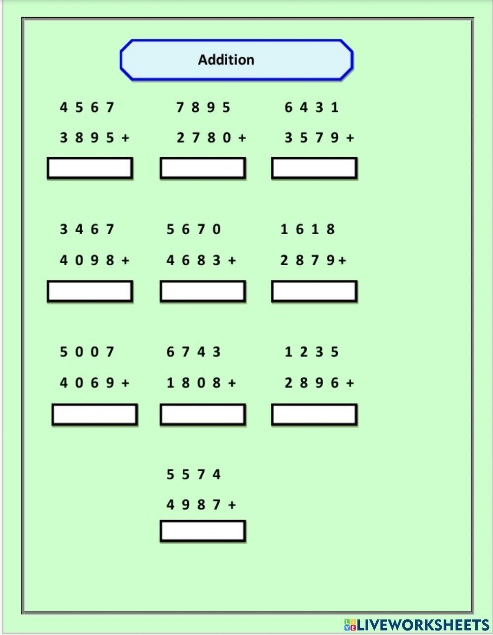 Addition2 847678 | M.Malathi jayakumar | Live Worksheets