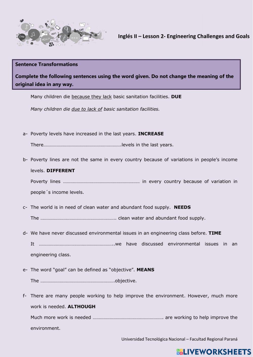 Sentence Transformations interactive worksheet | Live Worksheets