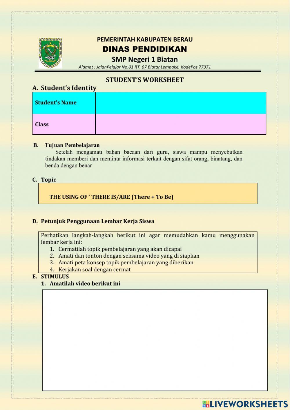PENGGUNAAN THERE IS - ARE worksheet | Live Worksheets