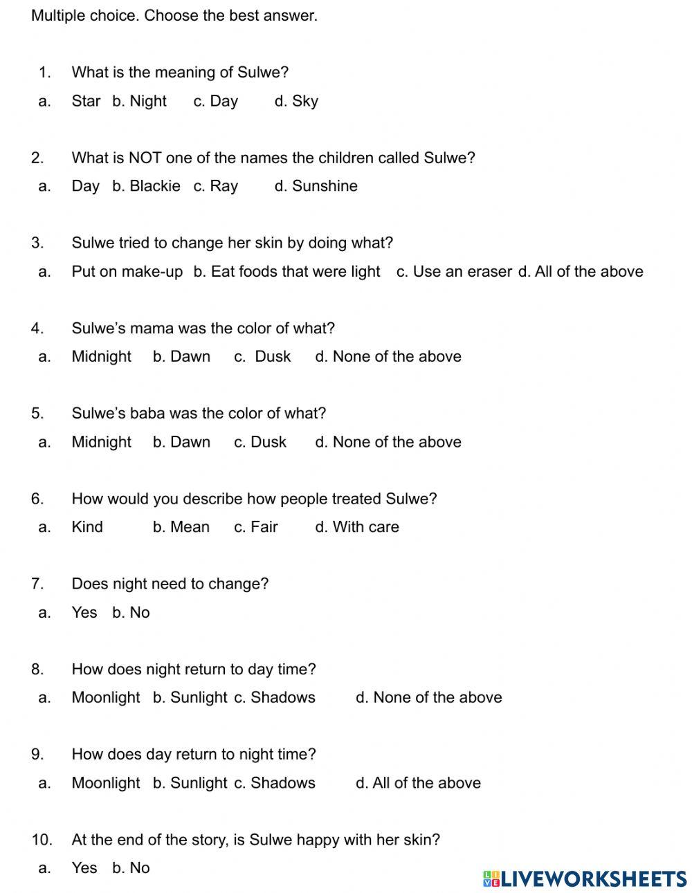 848604 | Sulwe | Ms. T. Clarke | LiveWorksheets