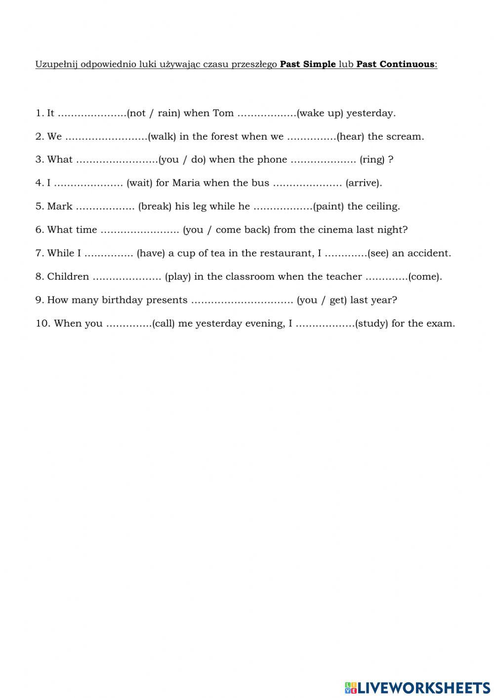 Past Simple Past Continuous online pdf activity | Live Worksheets