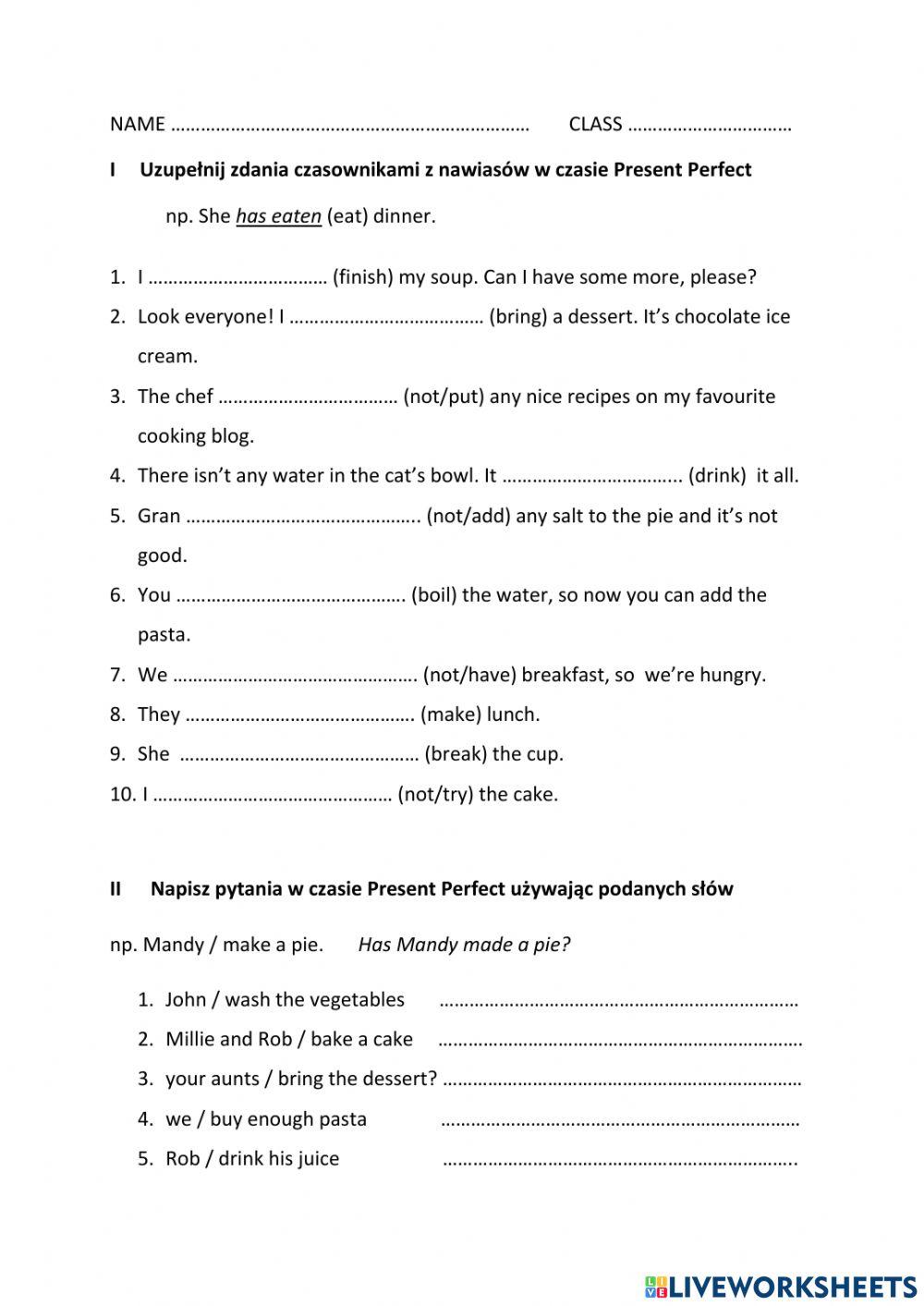 Present Perfect test online exercise for | Live Worksheets