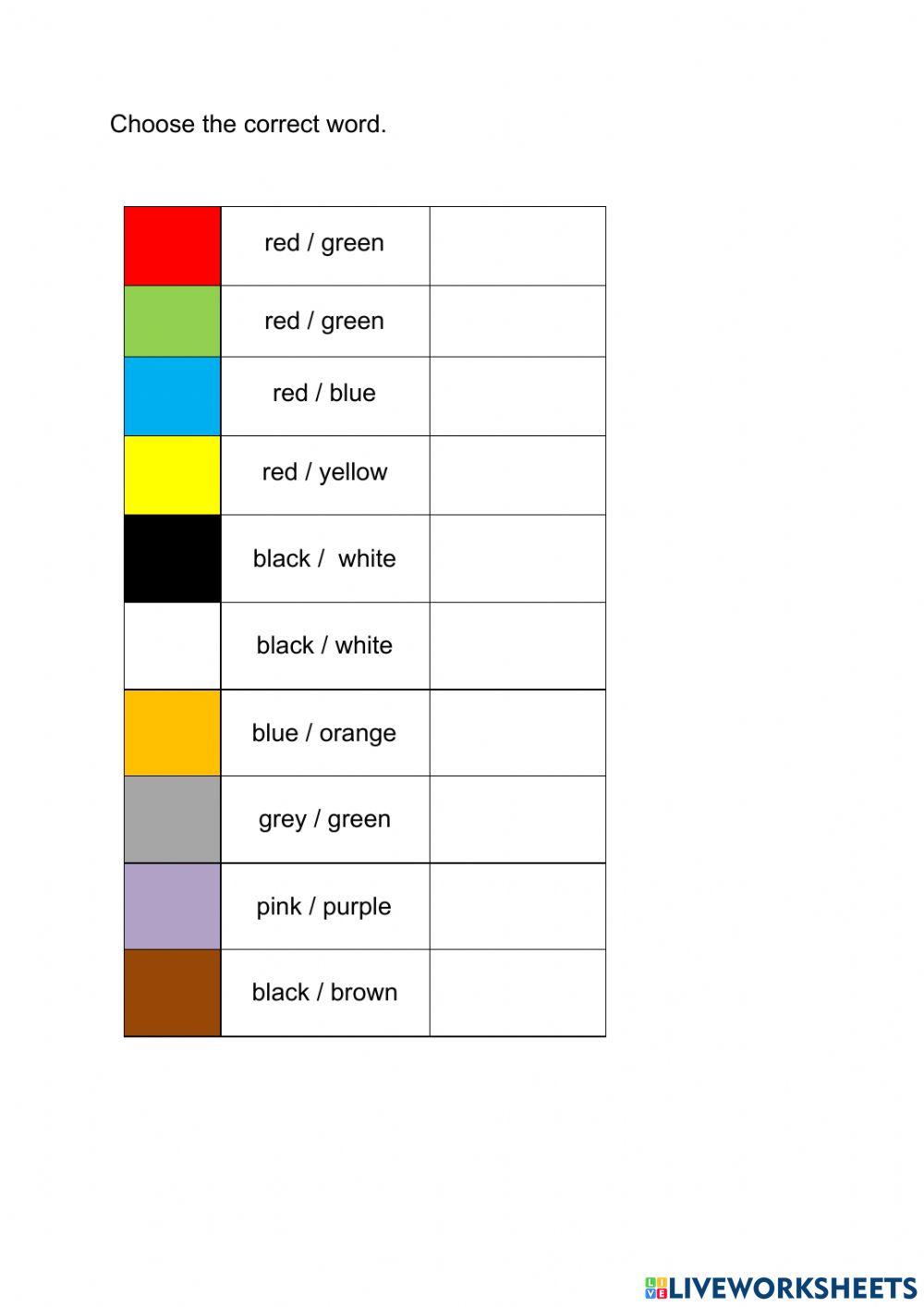 Colours online exercise for 2 | Live Worksheets