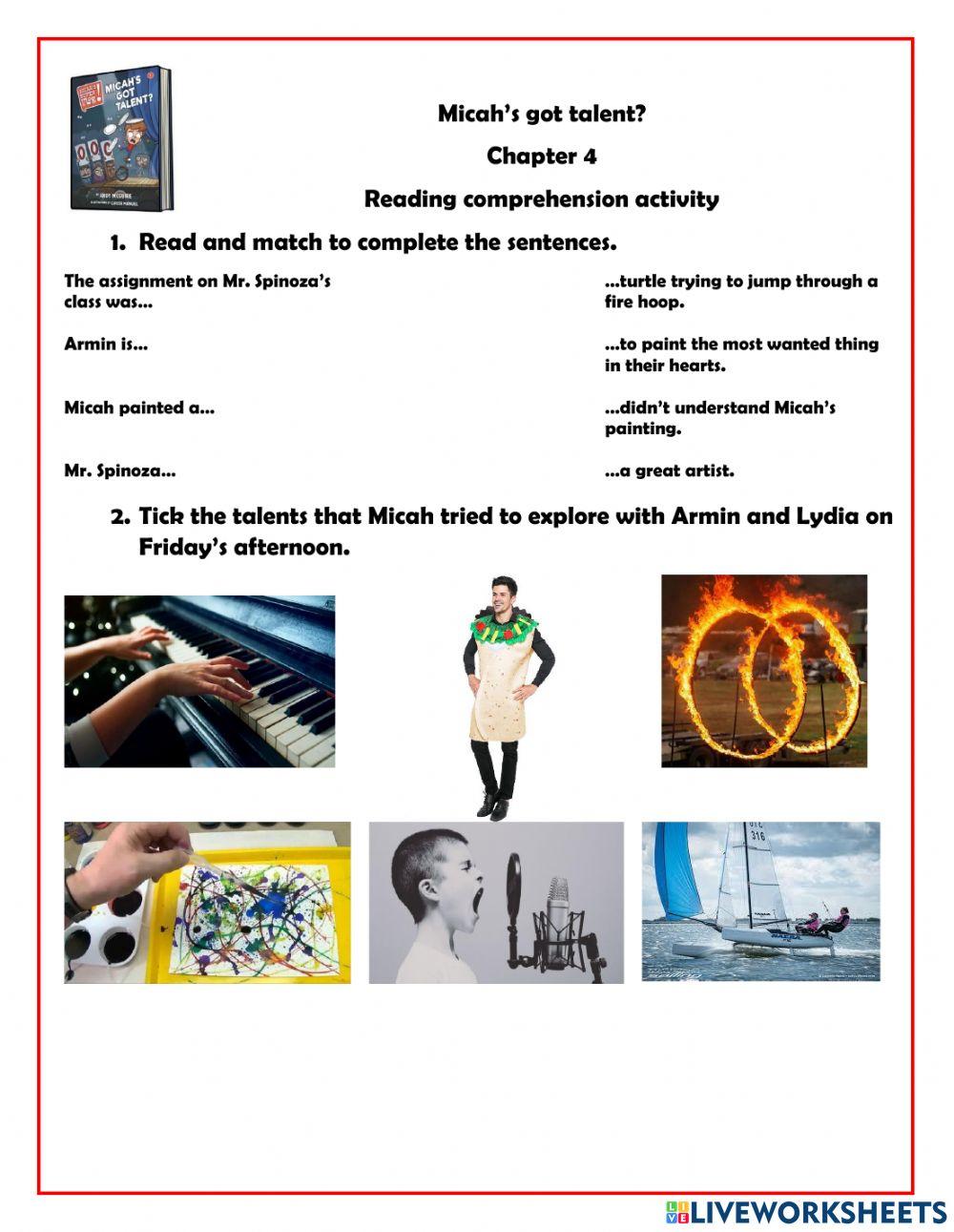 Micah's got talent?- Chapter 4 worksheet | Live Worksheets