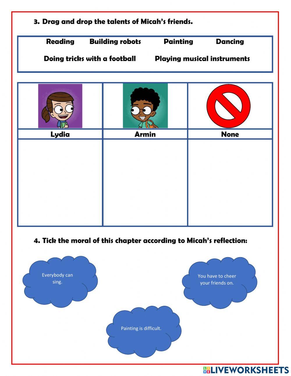 Micah's got talent?- Chapter 4 worksheet | Live Worksheets