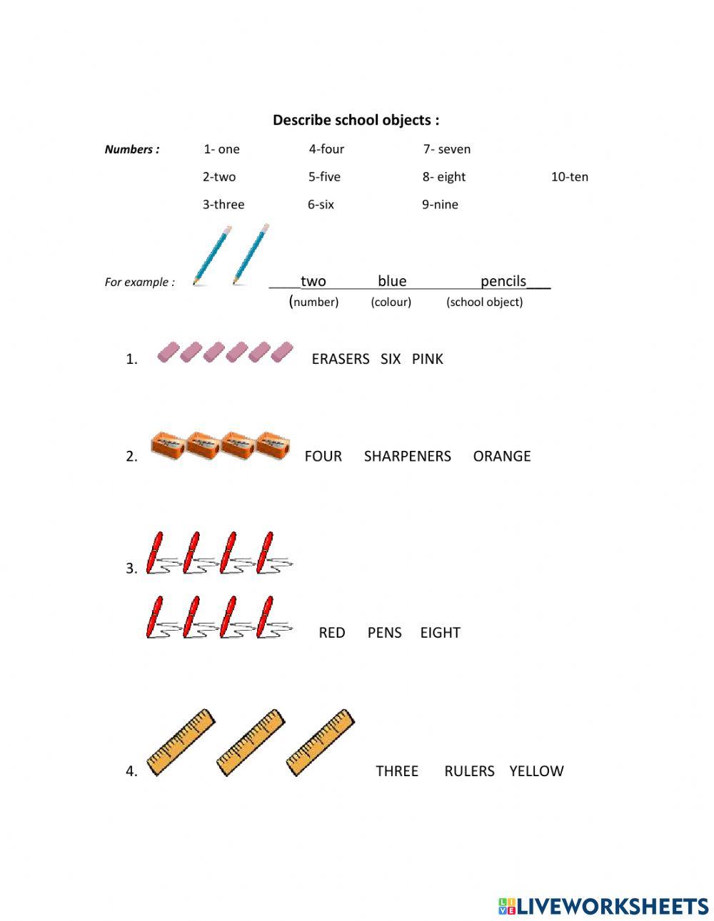 School objects online exercise for grade 2 | Live Worksheets