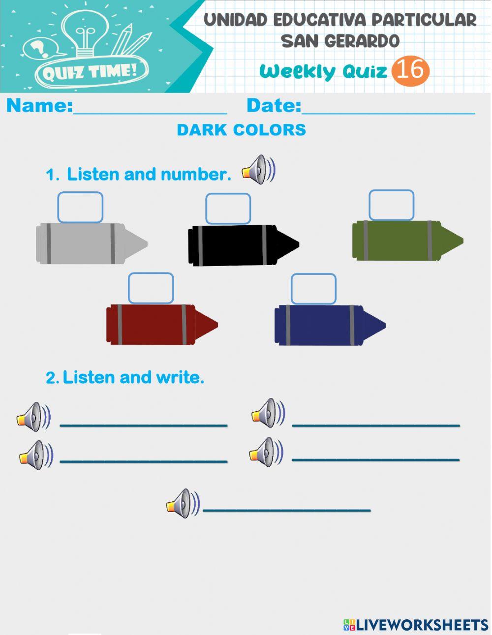 Dark colors worksheet | Live Worksheets