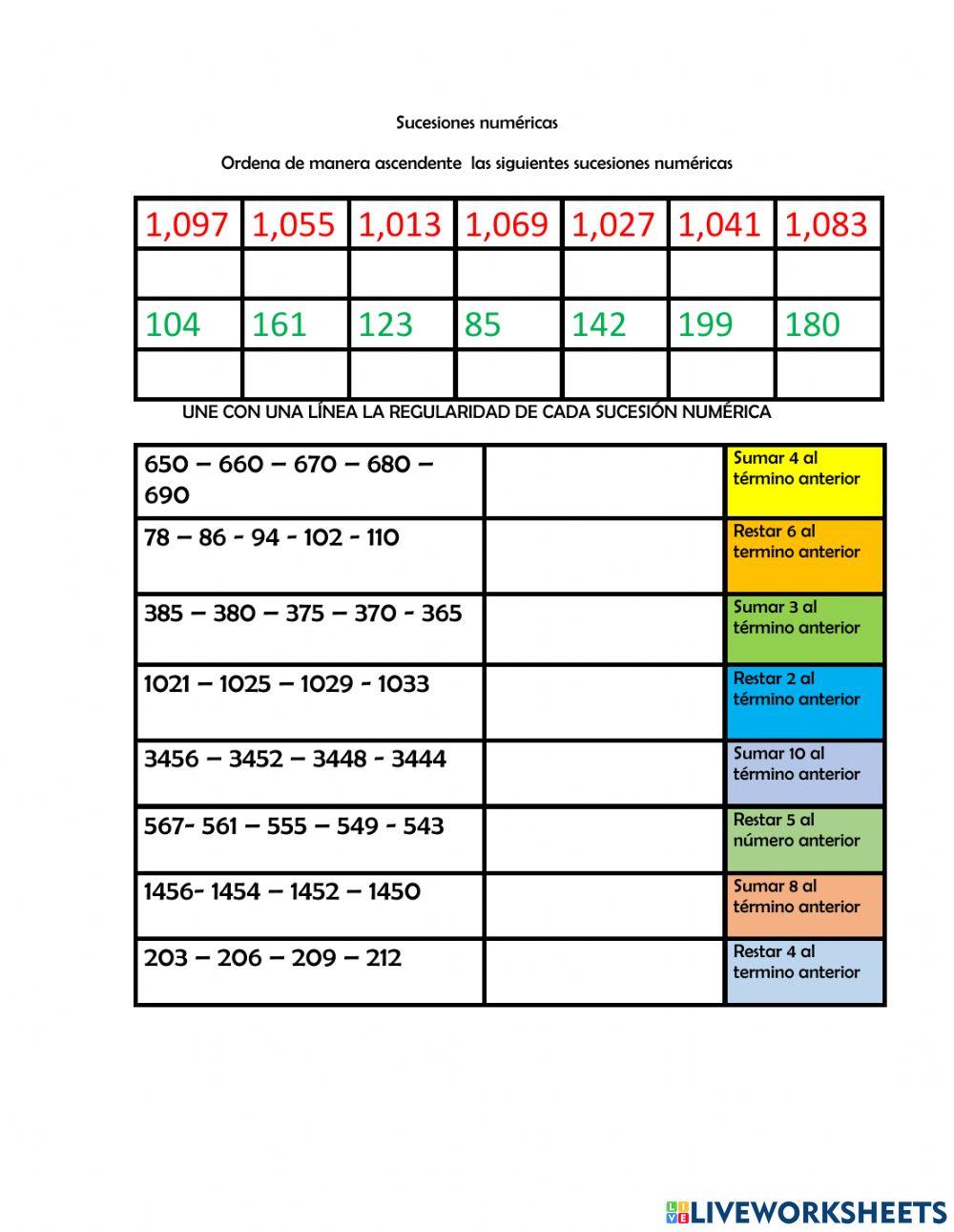 Sucesiones Numéricas Matemáticas Exercise Live Worksheets