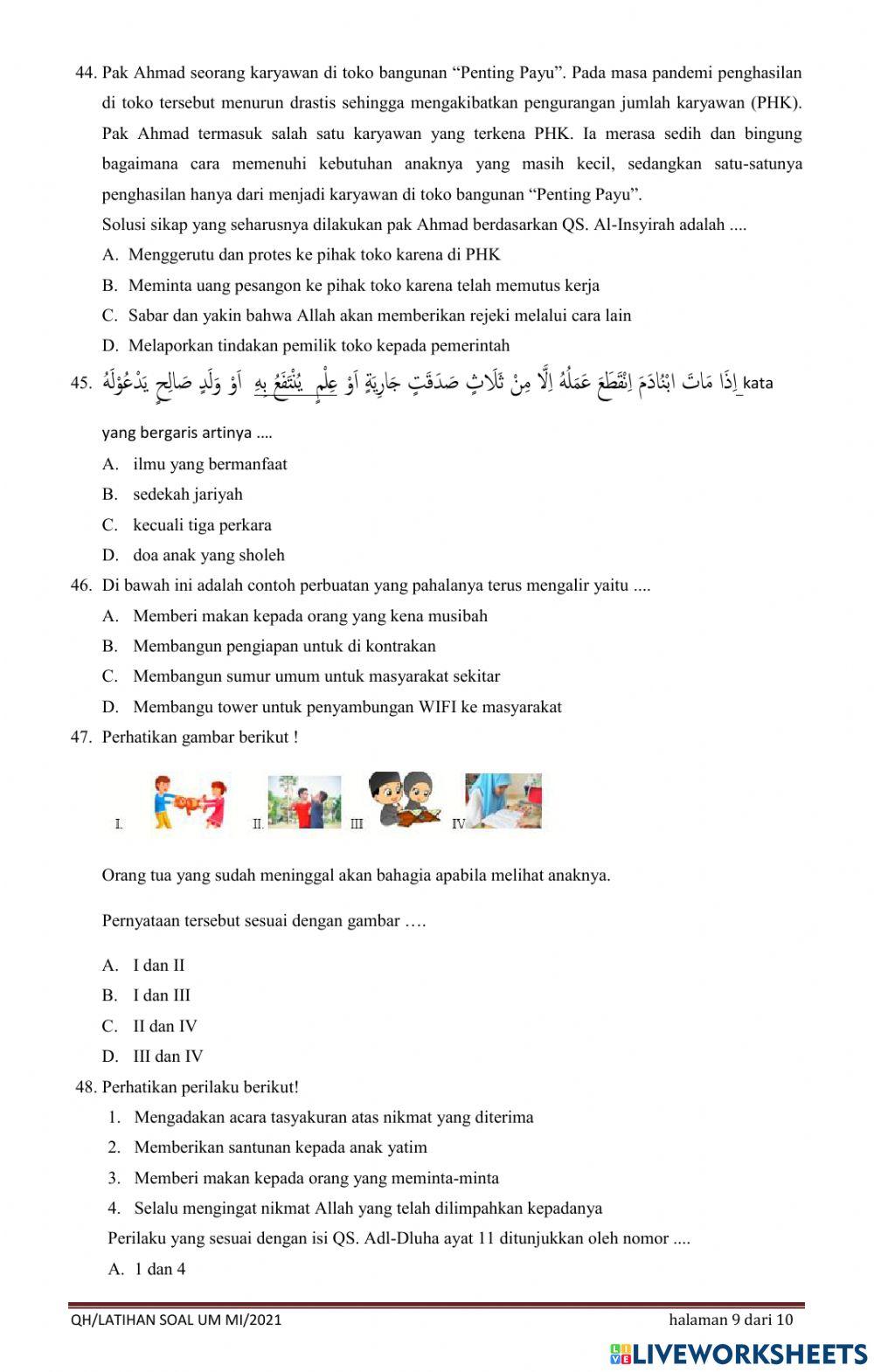 Latihan UM Qur'an Hadits worksheet | Live Worksheets