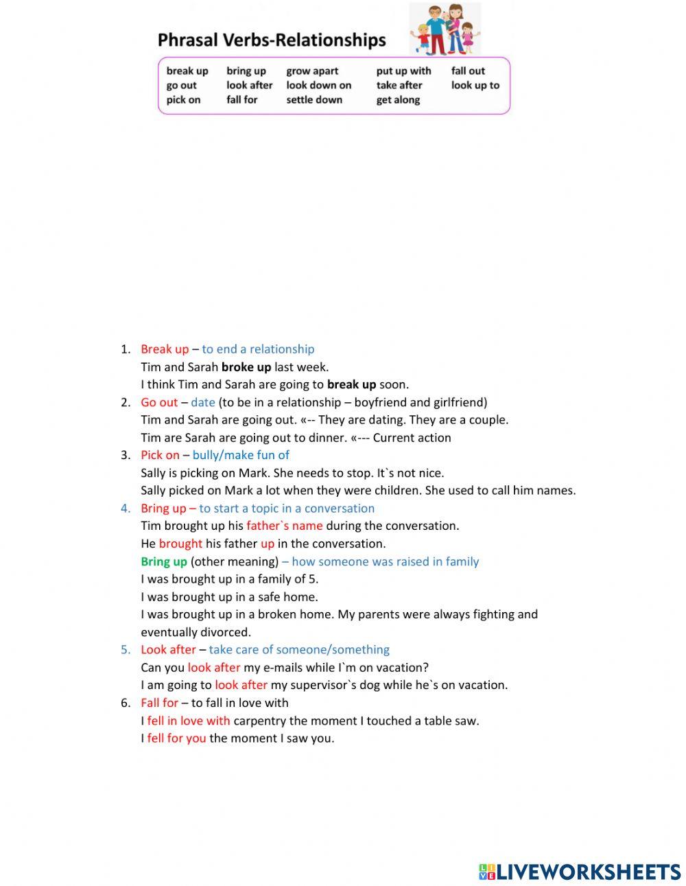 Phrasal verbs with video and explanation worksheet | Live Worksheets