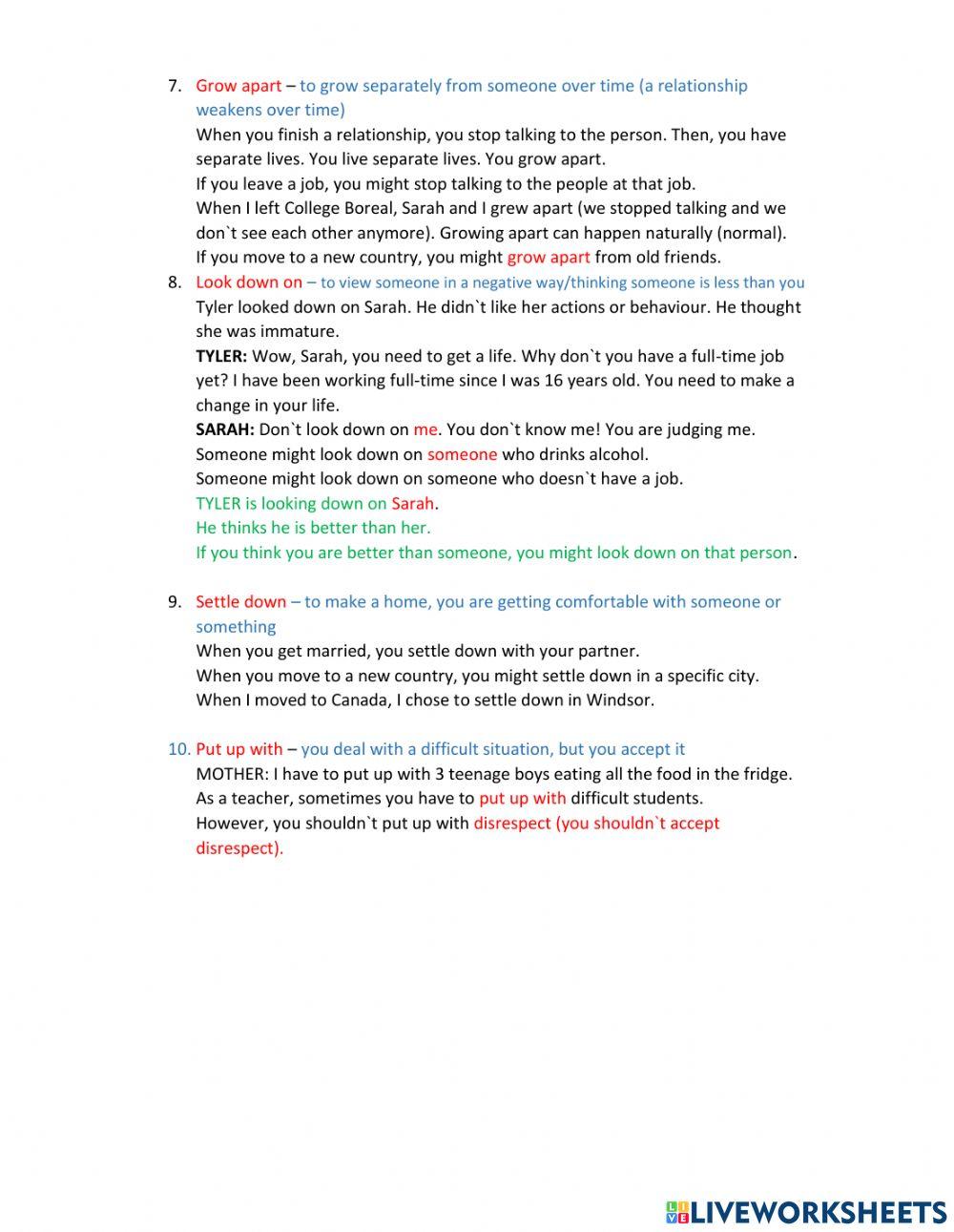 Phrasal verbs with video and explanation worksheet | Live Worksheets