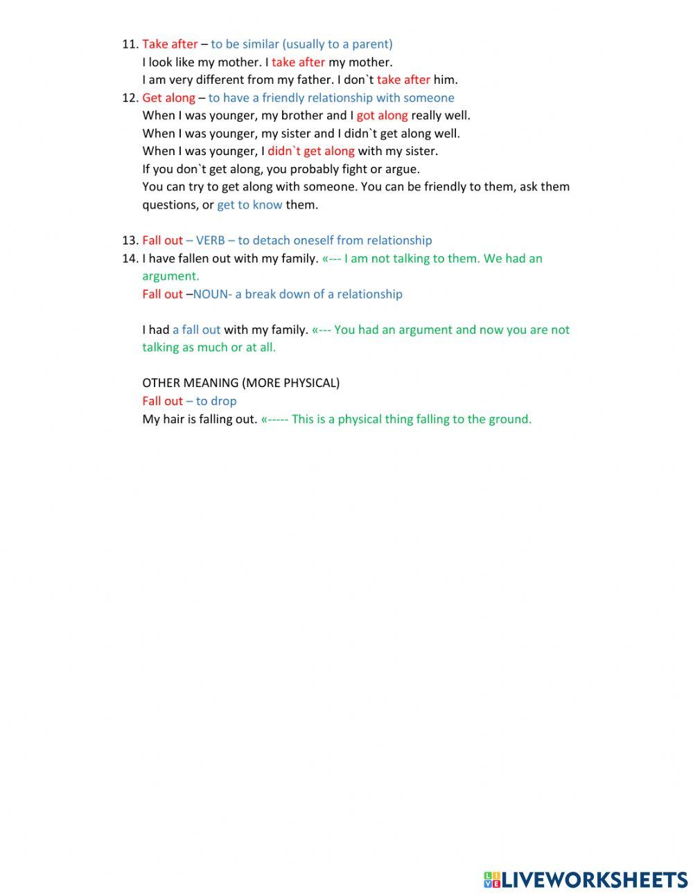 Phrasal verbs with video and explanation worksheet | Live Worksheets