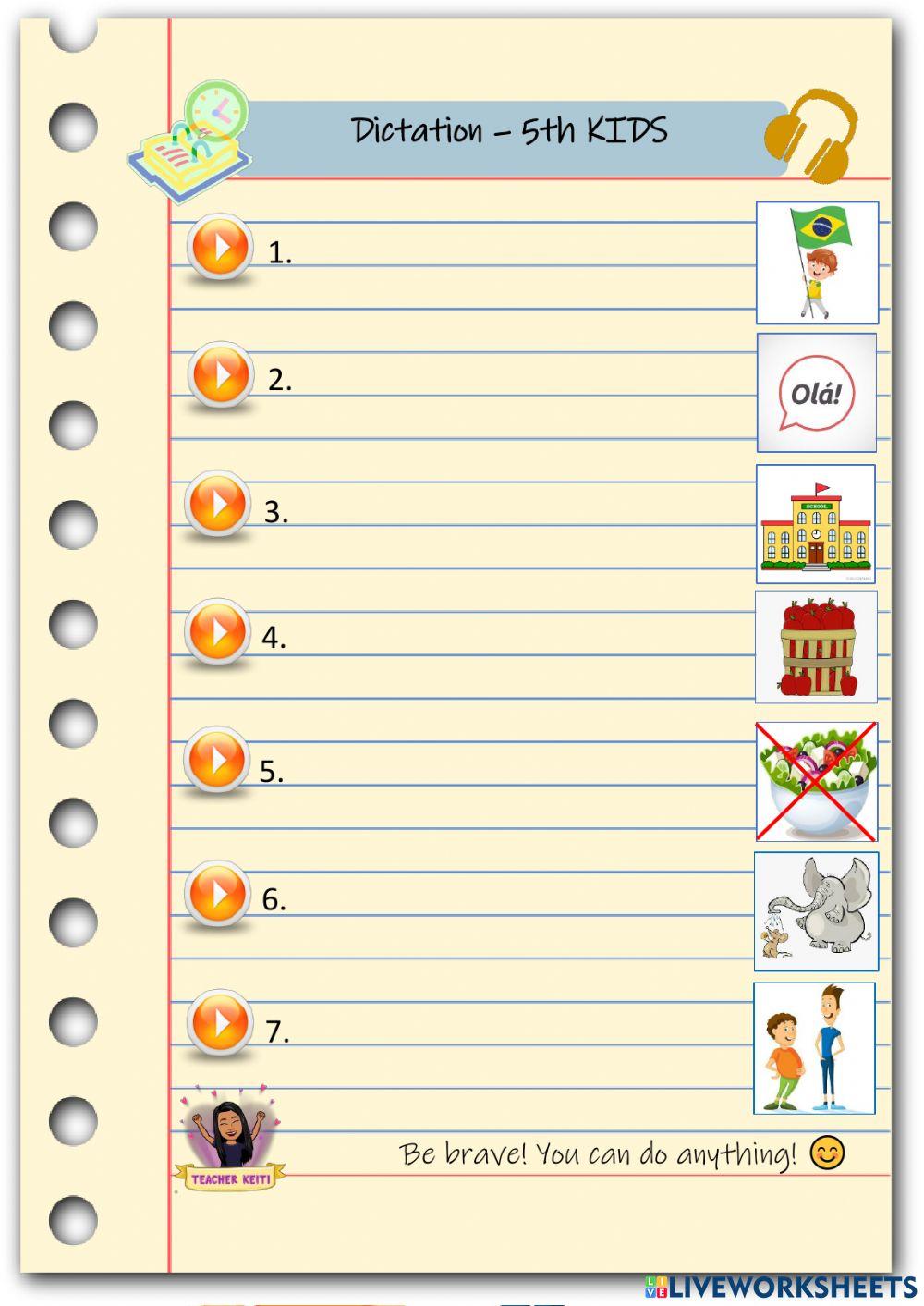 Dictation 5th k… | Free Interactive Worksheets | 850482