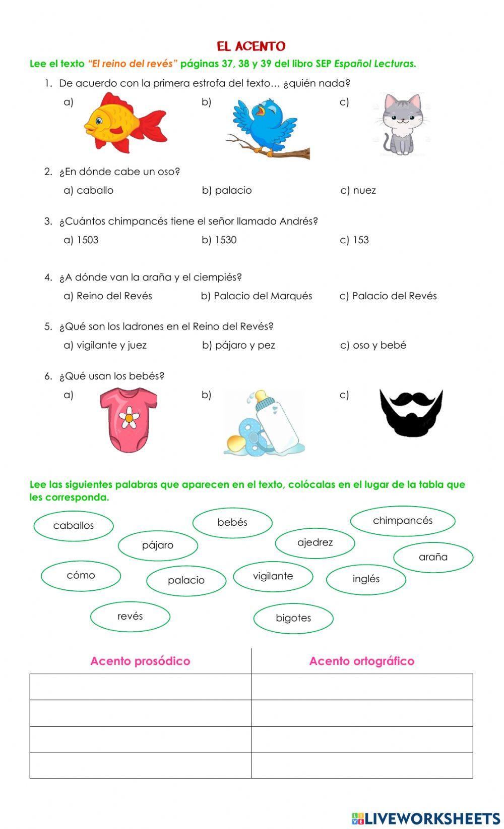 El acento worksheet for Segundo de primaria | Live Worksheets
