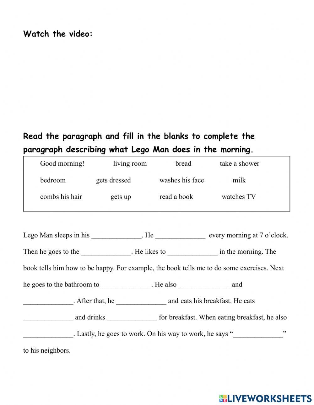 Lego Man's Morn… | Free Interactive Worksheets | 851108