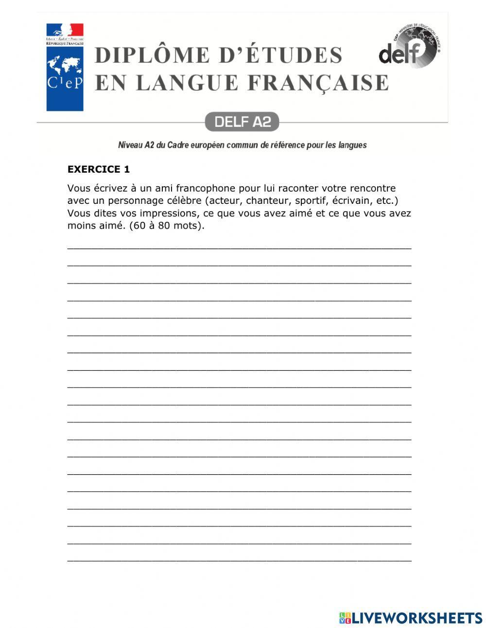 DELF A2 Production écrite Sujet Worksheet Live Worksheets, 43% OFF DELF A2 Production écrite Sujet Worksheet Live Worksheets, 43% OFF