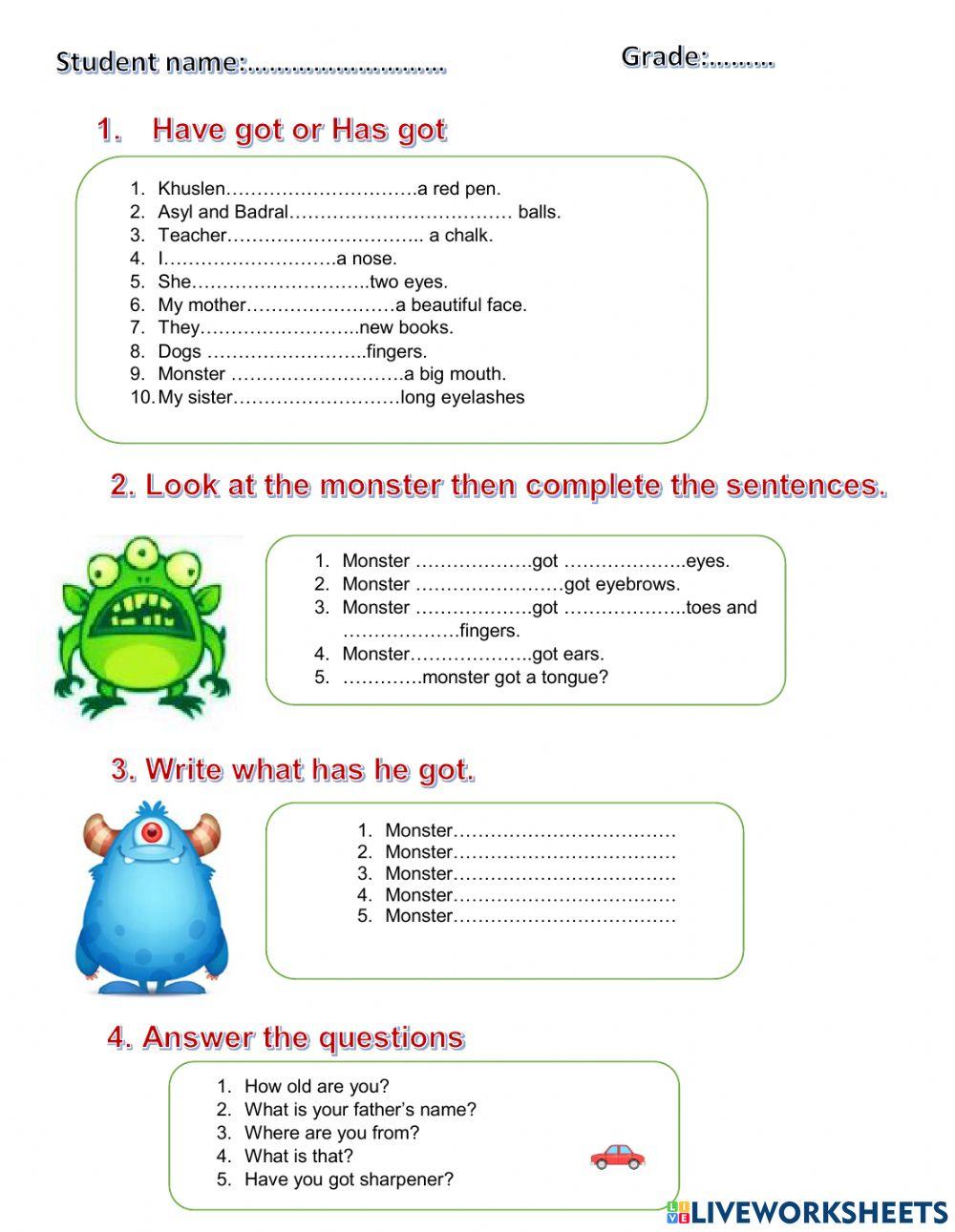Have got has go… | Free Interactive Worksheets | 851276