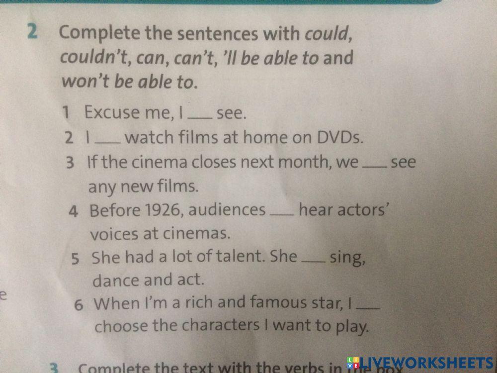 Could-can-will be able to worksheet | Live Worksheets