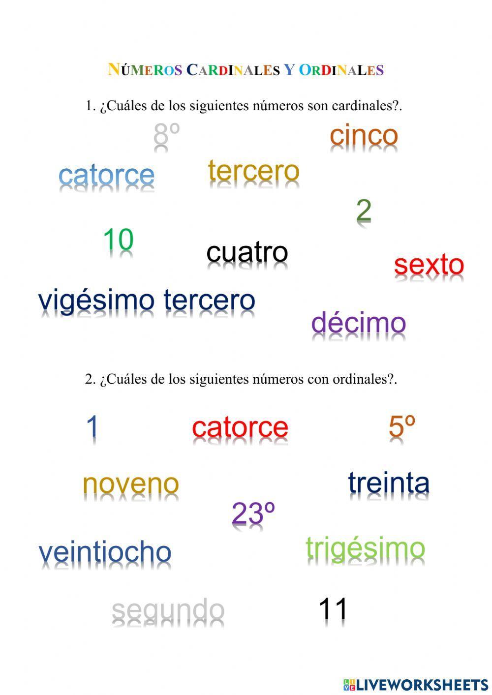 Números cardinales y ordinales | LiveWorksheets | 851503