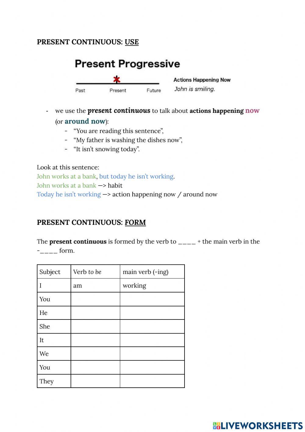 Present simple and present continuous: review worksheet | Live Worksheets
