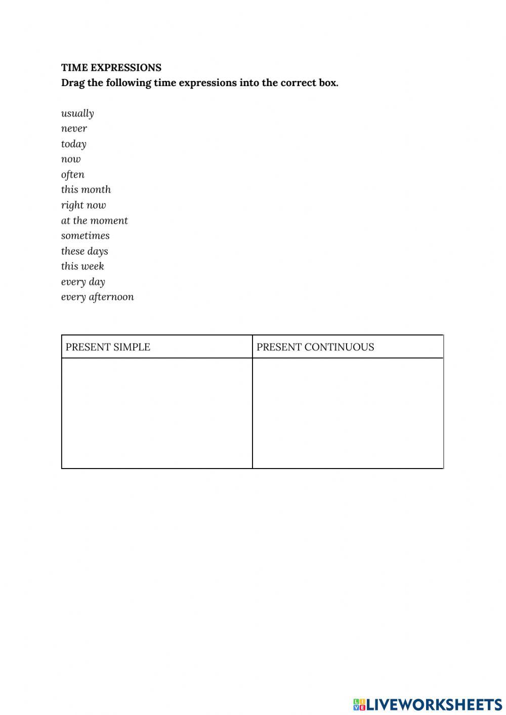 Present simple and present continuous: review worksheet | Live Worksheets