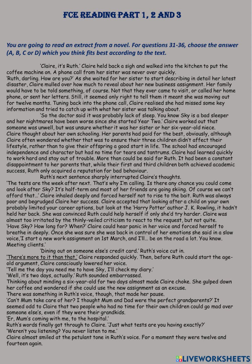 FCE reading online exercise | Live Worksheets