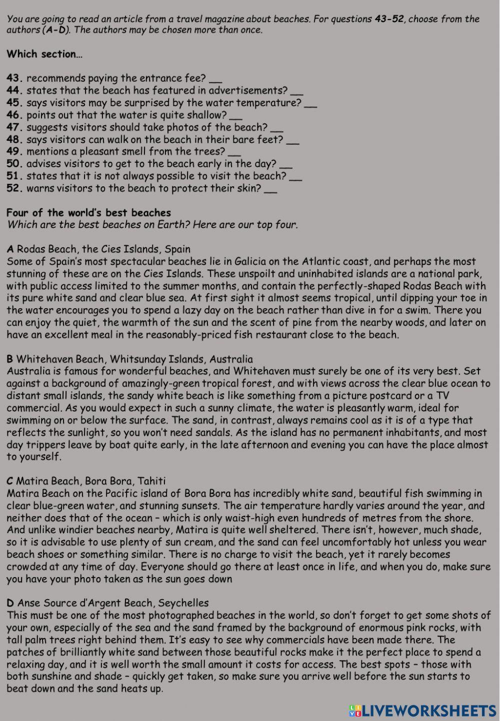 FCE reading online exercise | Live Worksheets