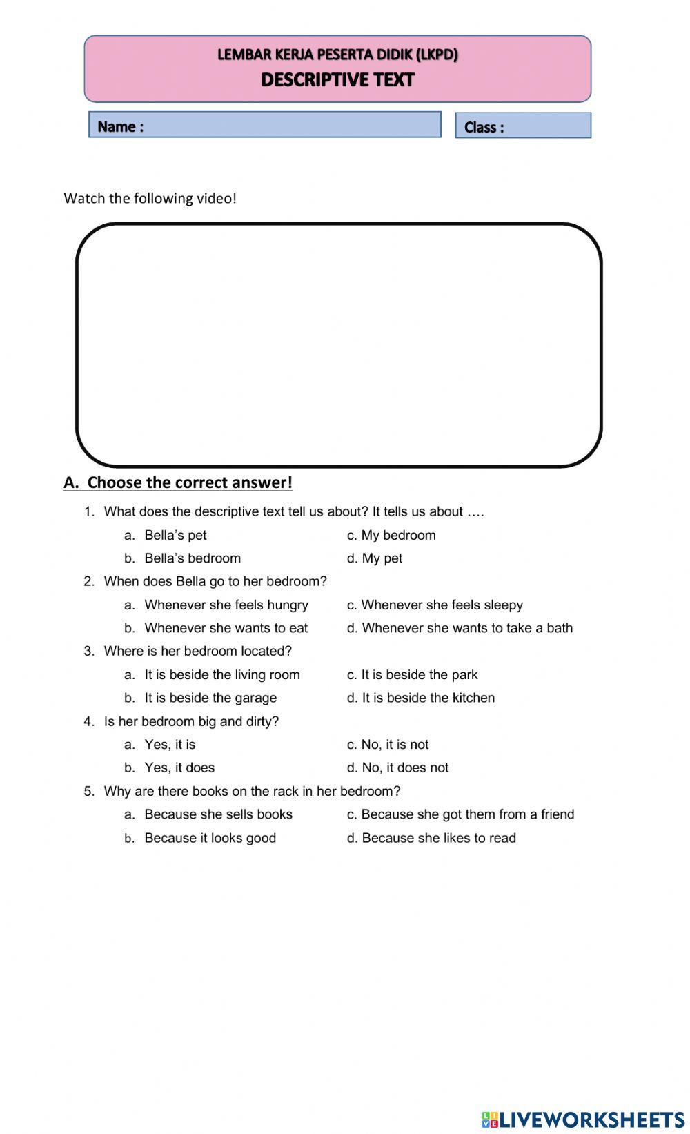 Descriptive Text | Free Interactive Worksheets | 852547