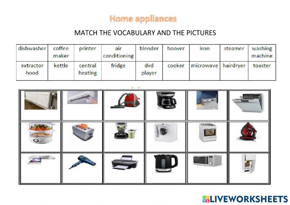 Home appliances | Free Interactive Worksheets | 852608