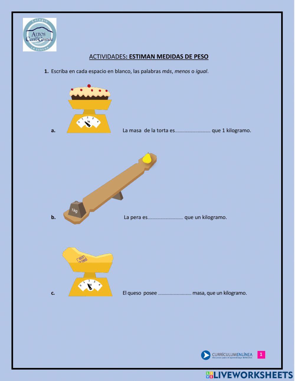 Estimar masa worksheet | Live Worksheets