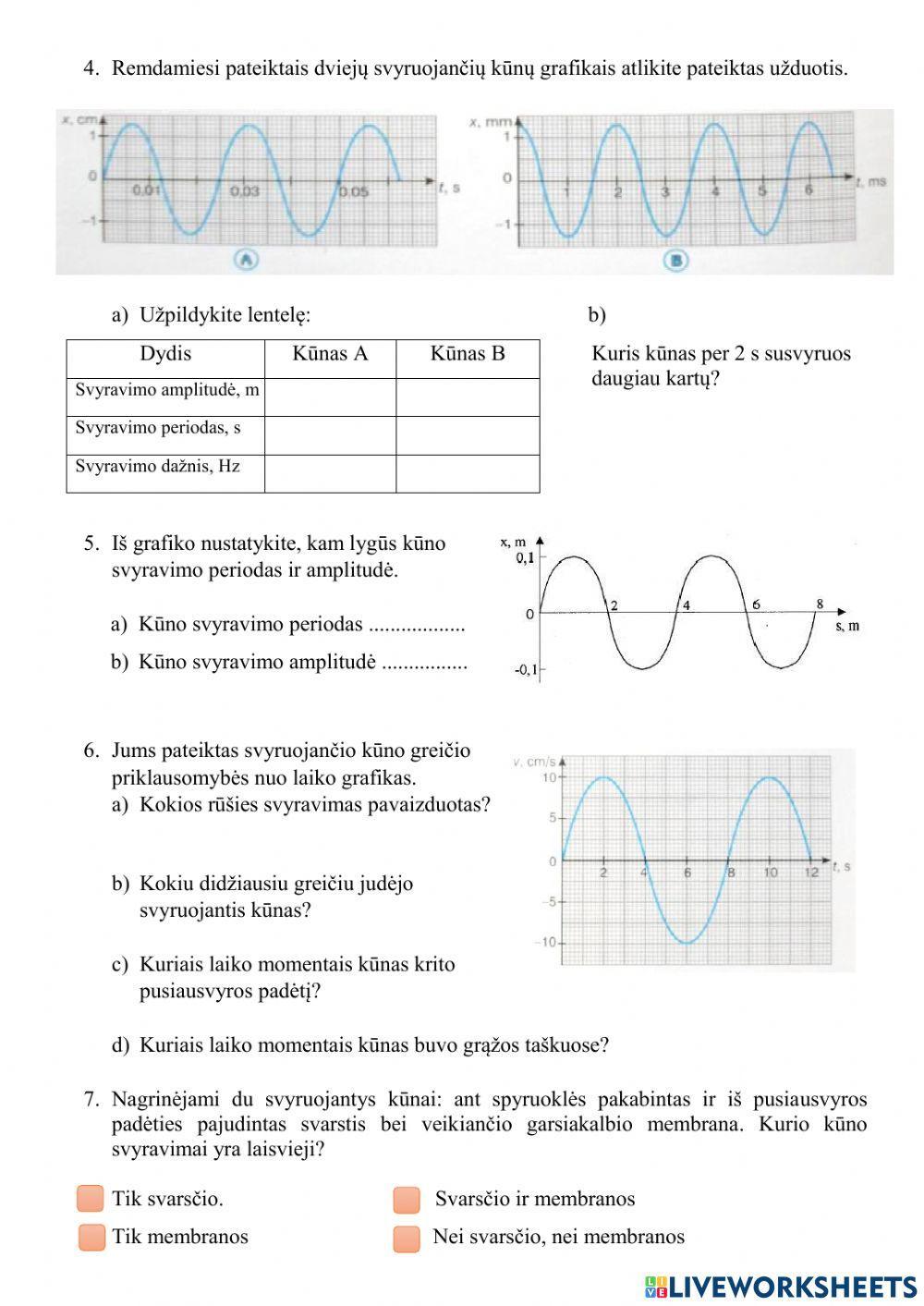 Svyravimai. Svyravimų parametrai. worksheet | Live Worksheets