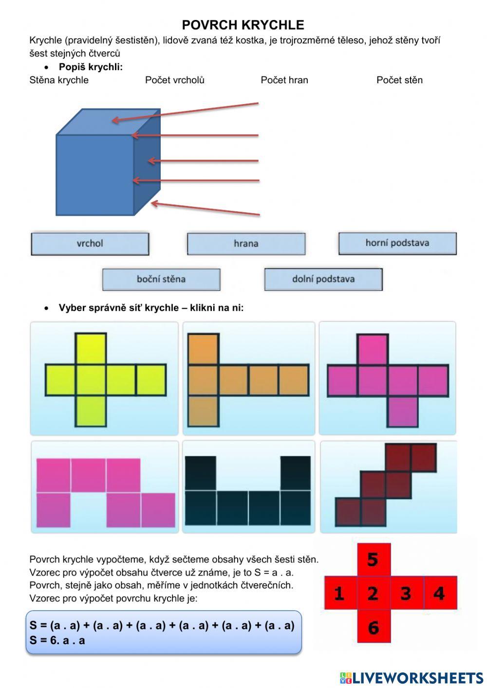 Povrch krychle … | Free Interactive Worksheets | 852878