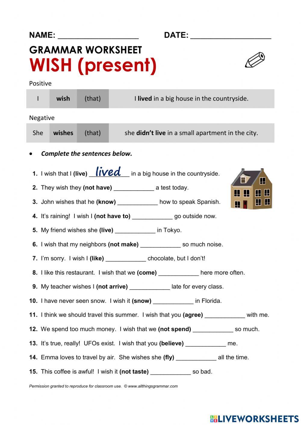 Wish - Present Use online exercise for | Live Worksheets