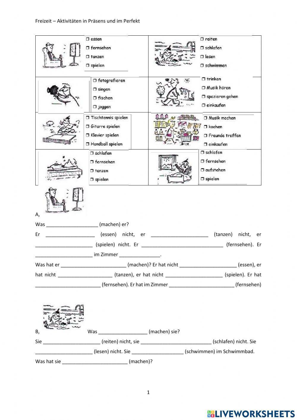 Freizeit - Präsens und Perfekt worksheet | Live Worksheets
