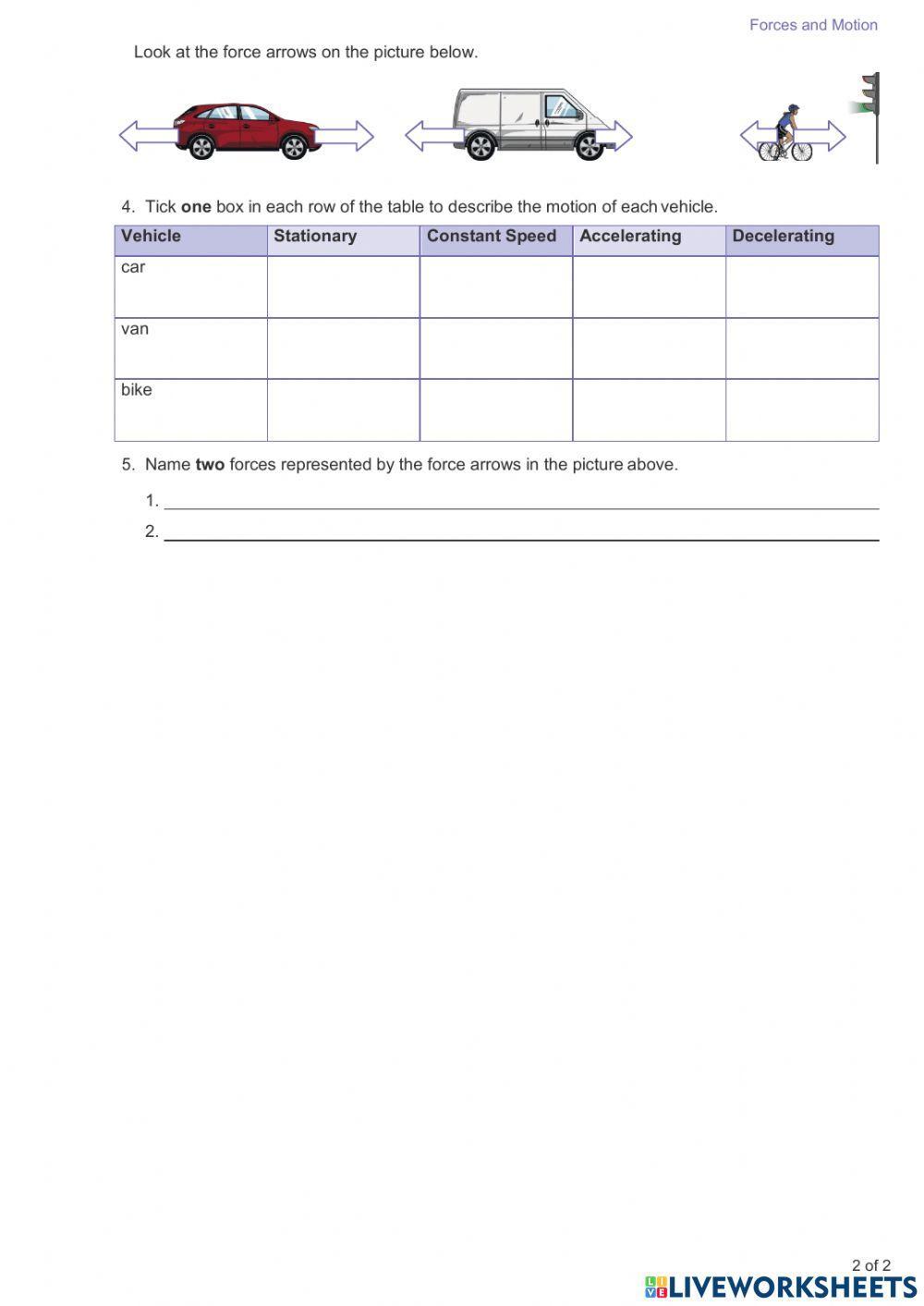 Forces and moti… | Free Interactive Worksheets | 853418