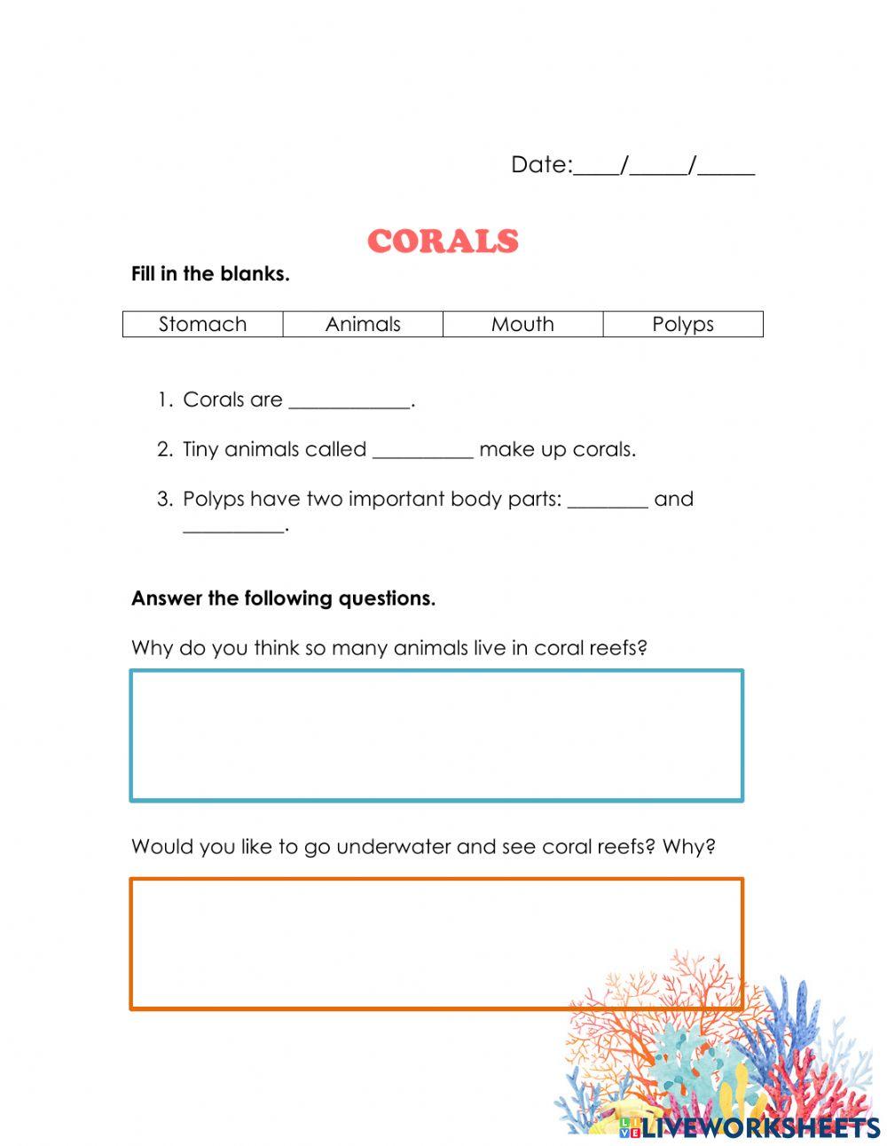 Coral review worksheet | Live Worksheets