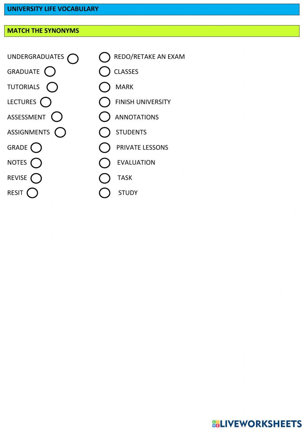 University voca… | Free Interactive Worksheets | 853777