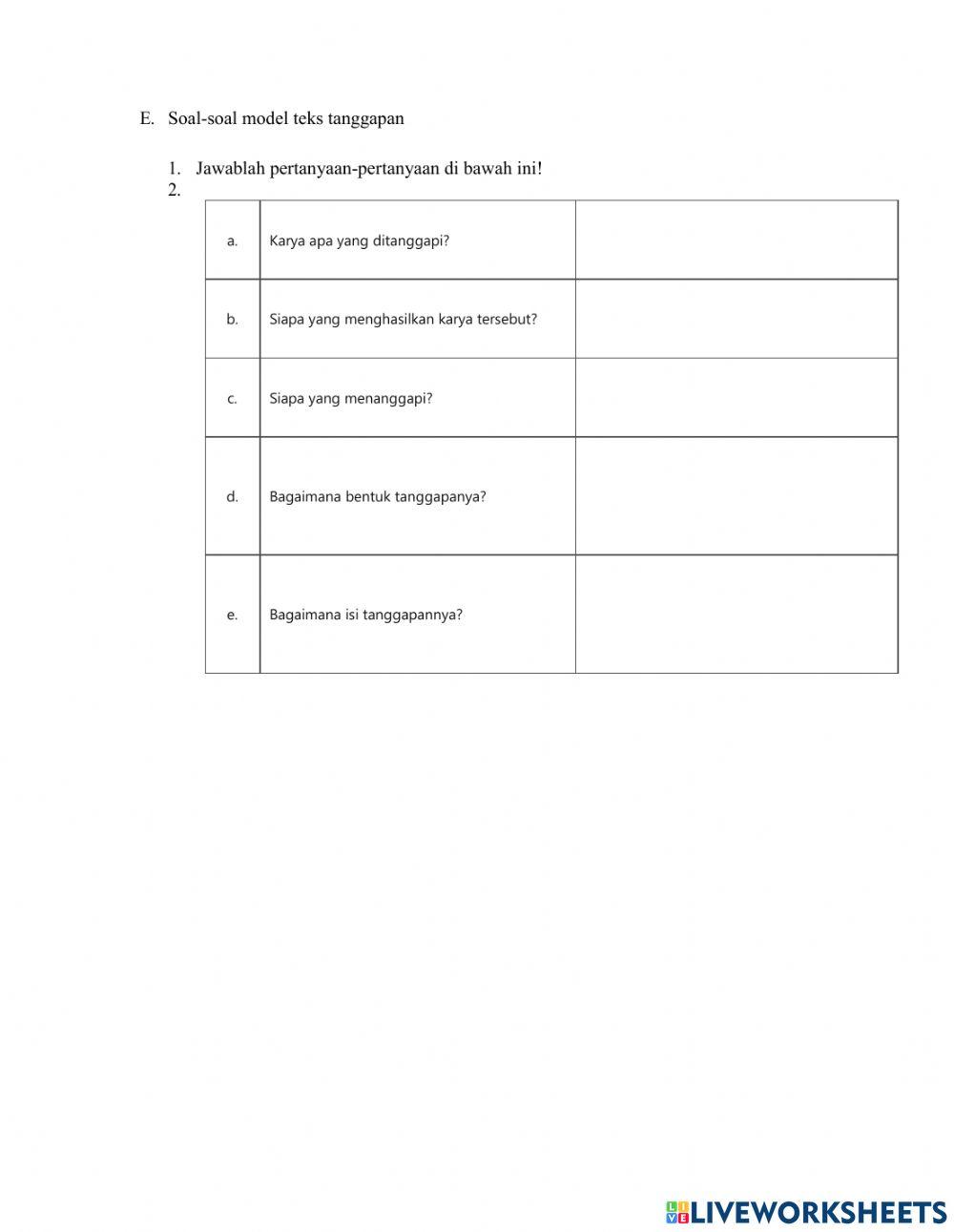 Teks Tanggapan online activity | Live Worksheets