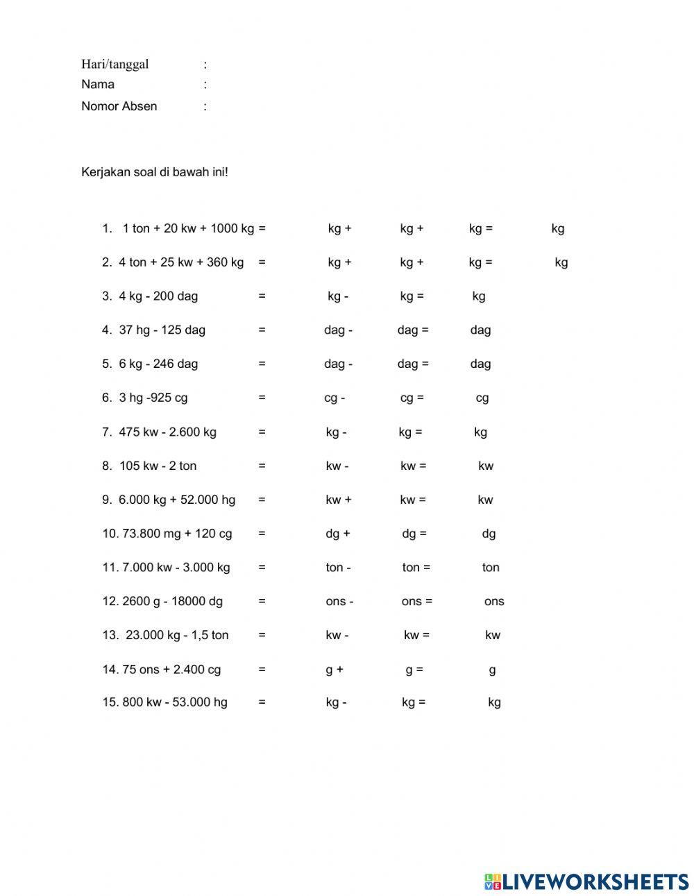 Mat satuan berat worksheet | Live Worksheets