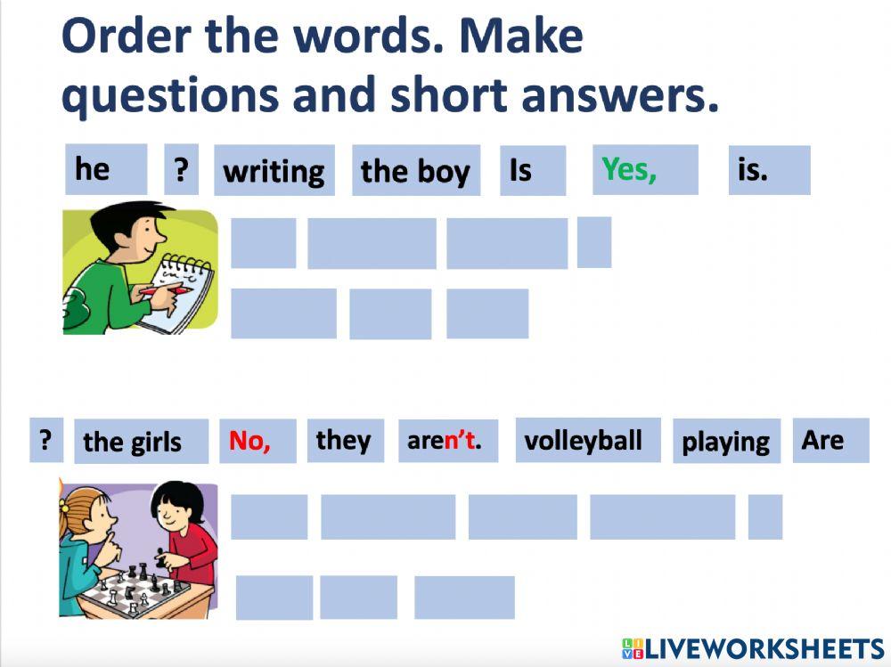 Present continuous. Questions and short answers. online exercise for ...