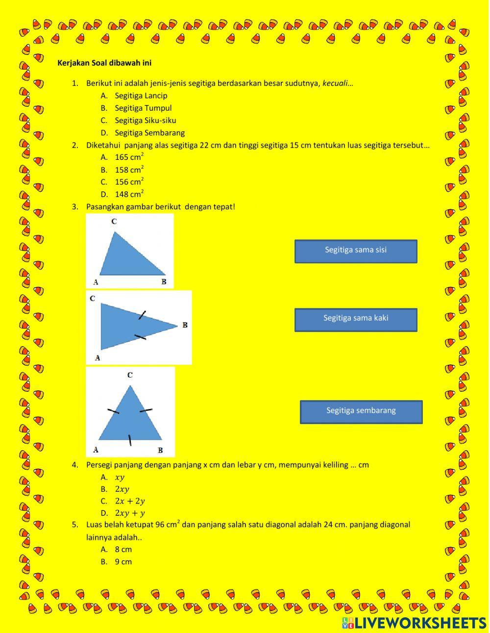 Segitiga dan segiempat interactive worksheet | Live Worksheets