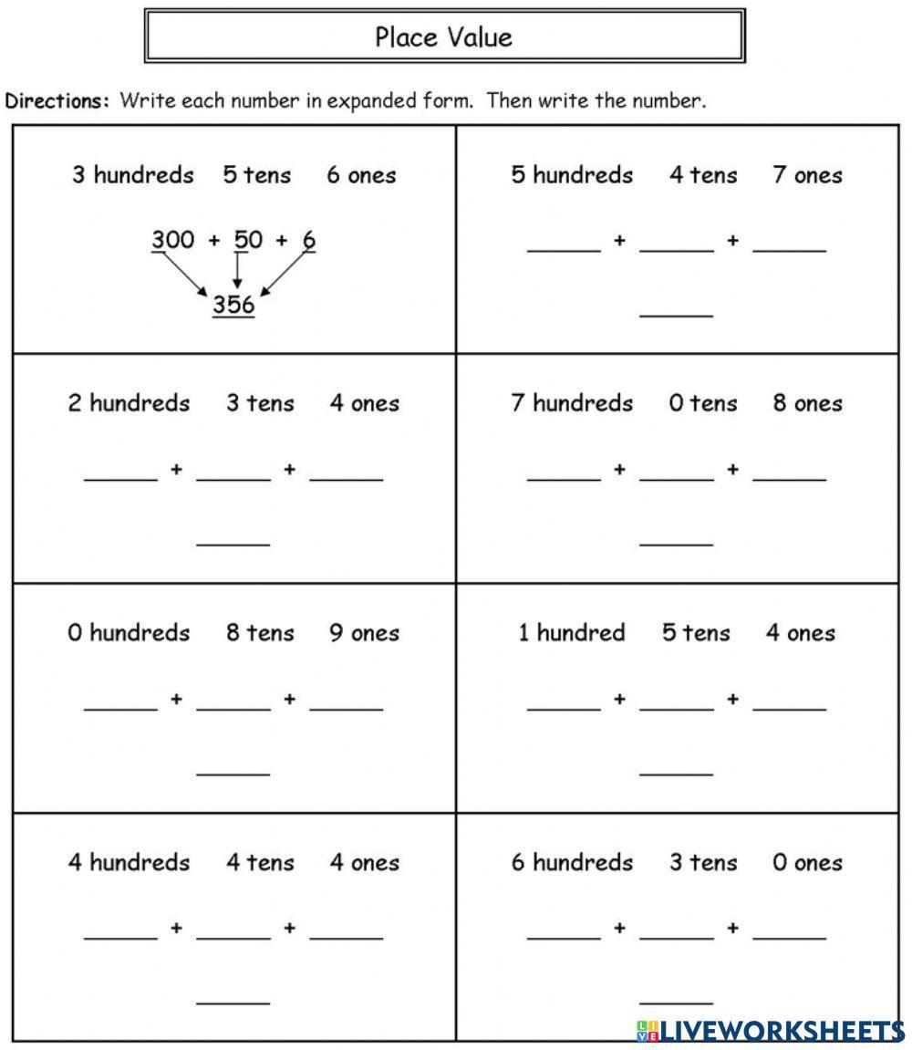 Expanded Form Online Pdf Exercise Live Worksheets Expanded Form Online Pdf Exercise Live Worksheets