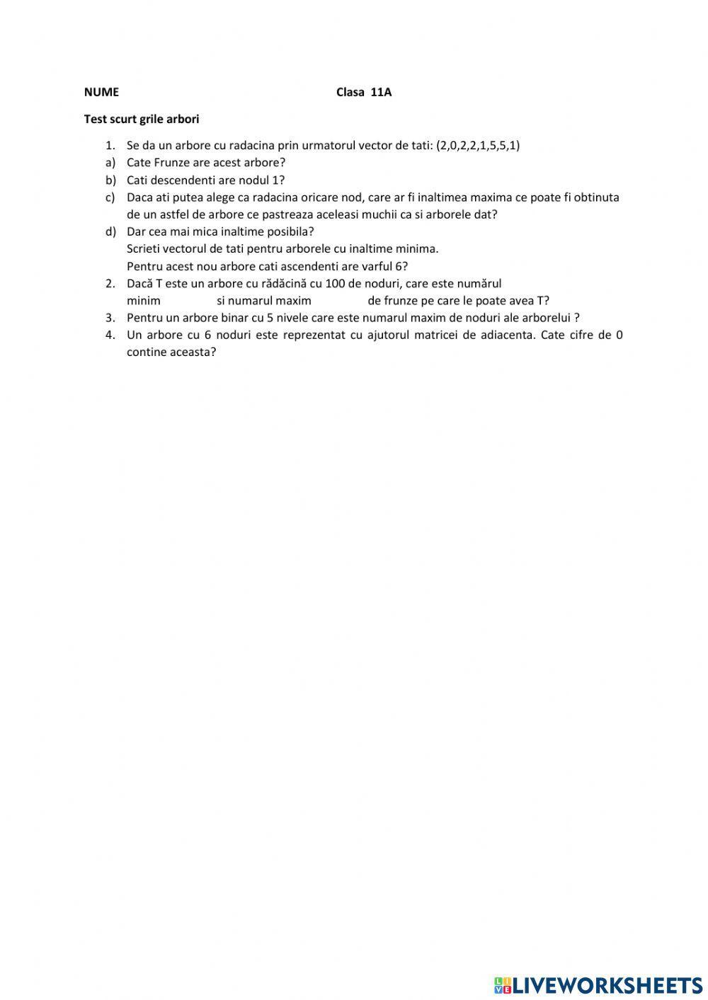 855320 | Test arbori | Dana Vaida | LiveWorksheets