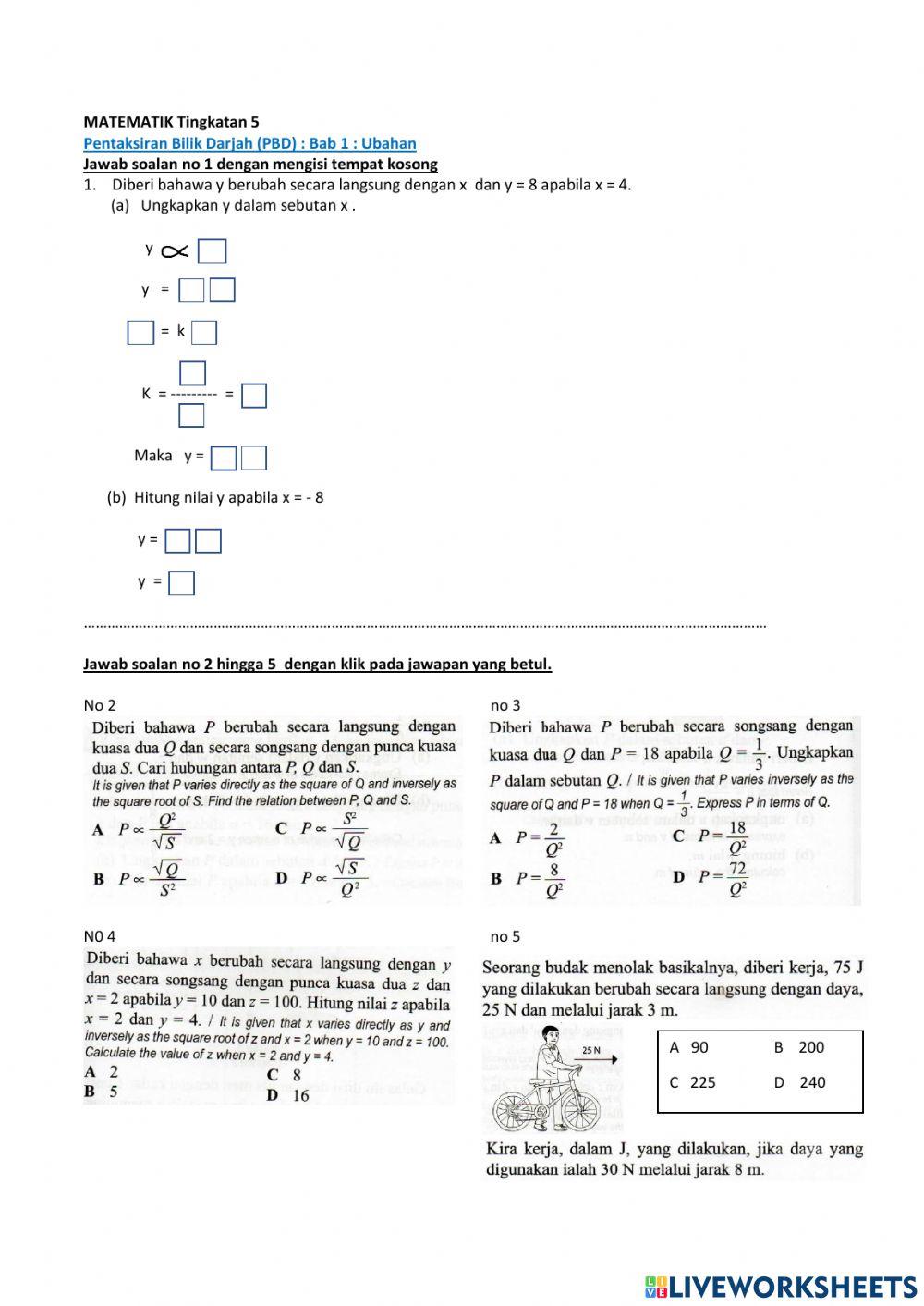 PBD : Matematik Tingkatan 5 : Bab 1 Ubahan online exercise for | Live ...